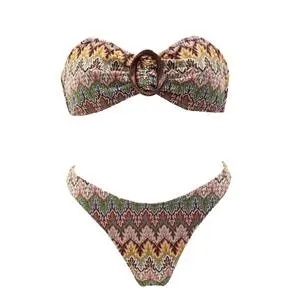 AULALA PARIS Neutrals Rose Blush Bandeau Broderie Bikini - Blue/pink