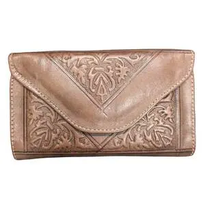 BERBER LEATHER Small Leather Tri-fold Purse Dark - Brown