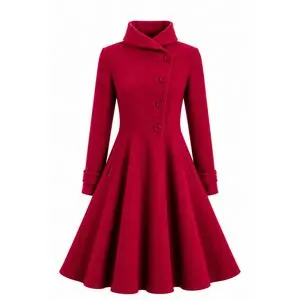 NIKKA PLACE Wool Princess Buttoned Coat With Pockets In Raspberry Color - Red