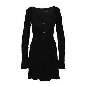 MANDRAGORA Viscose Dress With Neckline And Decorative Details – Chloe - Black