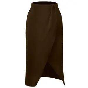 SMART AND JOY Minimalist Wrap Effect Satin Skirt Dark