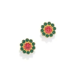 THE PINK REEF Tiny Georgian Stud In Indian & Emerald - Pink