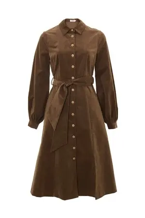 LOUCHE Rebecka Baby Cord Midi Shirt Dress - Brown