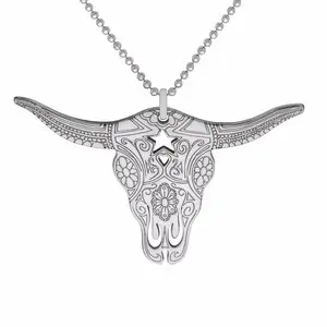 CARTERGORE Large Texas Longhorn Pendant Necklace - Silver