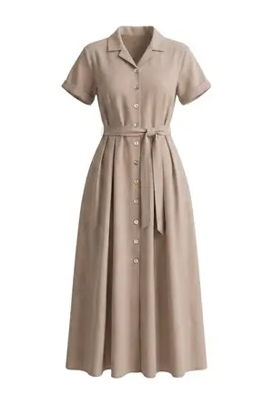 FRANCHETTI BOND Violetta Timeless Taupe Linen Mix Shirt Dress - Brown