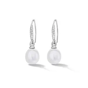 DOWER & HALL Oval White Luna Pearl Drop Earrings - Silver