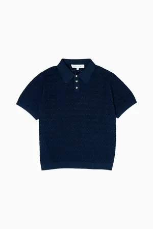 FELLA Lionel Navy Knitted Polo - Blue