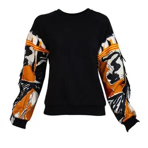 LALIPOP DESIGN Sweatshirt With Printed Sleeves And Suede Fringe
