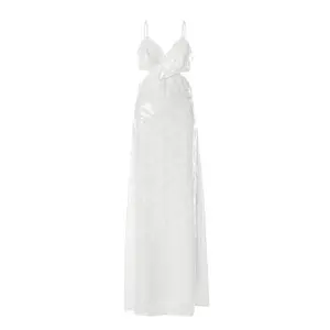 WOMEN & WOMEN Cut-out Detail Sheer Sequin Embellished Spaghetti Strap Maxi Dress - White