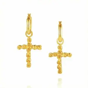 UNALOE Plated Sterling Silver Cross Drop Hoop Earrings - Gold