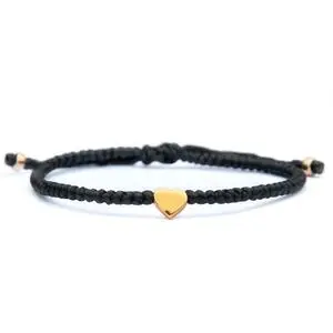 HARBOUR UK Valentino Gold Vermeil Heart Rope Bracelet - Black