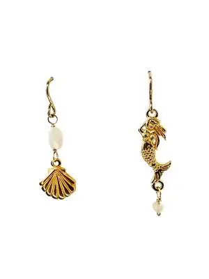 LEXI JEWELRY Mermaid & Scallop Shell Dangly Earrings - Gold