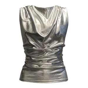 IMAATU Onu Glam Metallic Shine Sculpting Elastic Faux Leather Waterfall Top - Silver