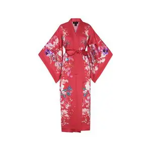 MENG Vermillion Silk Satin Kimono - Red