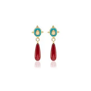 ATELIER PETITES PIERRES Gold / Red Scarazure Scarabee Earrings - Gold/red