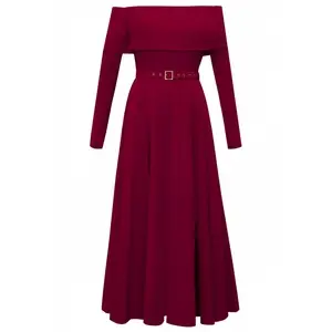 ALINA CERNATESCU Melira Dark Midi Off The Shoulder Fla Dress With Leg Slit