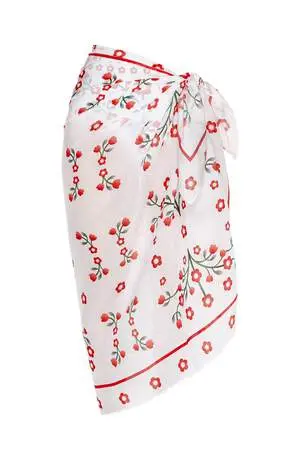 JESSIE ZHAO NEW YORK White / Red Beach Sarong Wrap Day Garden - White/red
