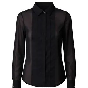 MADISON / SAVILE Noir Pleated Chiffon French Cuff Shirt