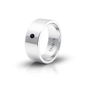 UNALOE Black / Silver Sterling Silver Wide Band Ring With Black Stone – Bold Minimal Jewelry Statet Ring - Black/silver