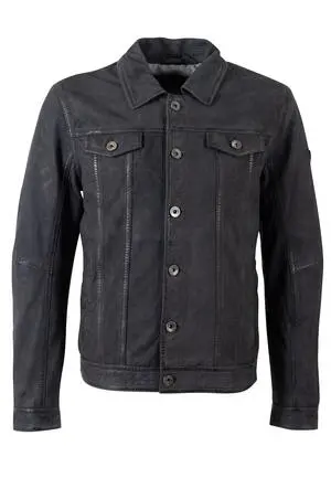 Mauritius Leather Trucker Jacket Geoff Navy - Blue