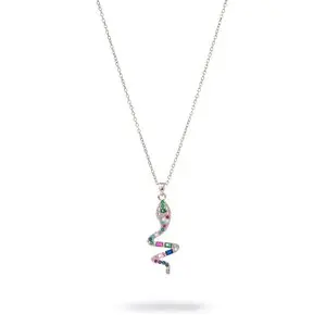EBRU JEWELRY Rainbow Guardian Snake Pendant Necklace - Silver