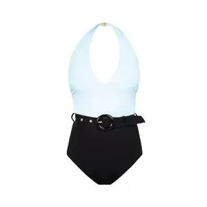 KIKKI-G SWIMWEAR Black / Blue Kiva Belted One Piece Black/pale Blue - Black/blue