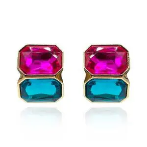 MICHAEL NASH JEWELRY Green / Blue Clara Fuschia And Peacock Blue Double Stone Clip Earrings - Green/blue