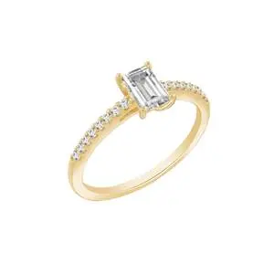 KIERA Lab Grown Diamond Emerald Cut Solitaire Ring With Pave Band - Yellow