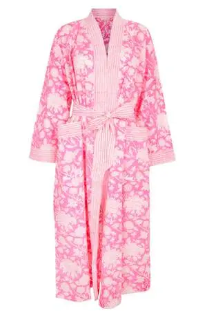 NOLOGO-CHIC Hand Printed Kimono Robe Hibiscus - Pink