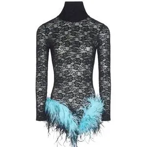 JUNIE Gia Body Lace / / Blue Trim & Tights - Black