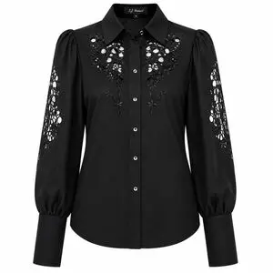 SMART AND JOY Embroidered Organza Blouse - Black