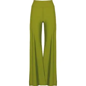 ANTONINIAS Cleo High Waisted Stretch Wide Leg Pants With Side Slit - Green