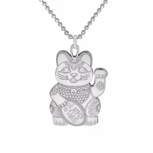 CARTERGORE Large Lucky Cat Pendant Necklace - Silver