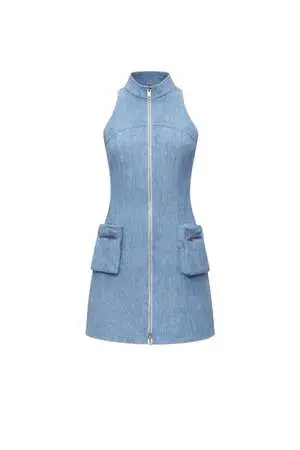 NOCTURNE Pocket & Stone Detail Halterneck Mini Dress - Blue