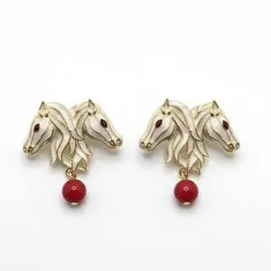 SILVER & ELEGANT Royal Tassel Horse Head Thick Plated Bronze Earrings - Gold