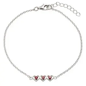 BELINDA JEWELZ Red / Silver Garnet Triple Heart Bracelet - Red/silver