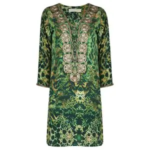 SOPHIA ALEXIA Emerald Leopard Silk Taj Kaftan