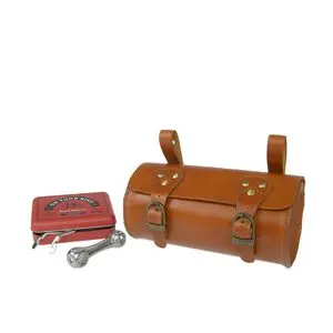 VIDA VIDA Leather Bike Saddle Bag In Tan With Repair Kit - Brown