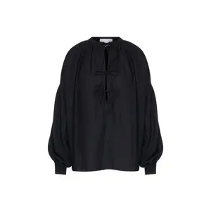 NAZLI CEREN Eve Cotton Shirt In Night - Black