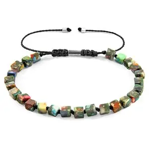ANCHOR & CREW Multicoloured Imperial Jasper Ralph Silver & Stone Skinny Macrame Bracelet - Gray/orange