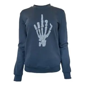 ANY OLD IRON Black / Silver Silver Skull Finger Beaded Black Sweatshirt