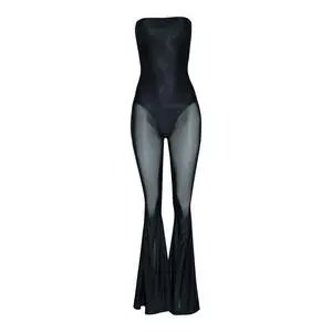VESTIAIRE D'UN OISEAU LIBRE Sheer Flared Jumpsuit - Black