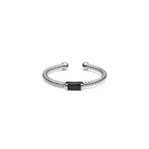 SHABELLA NYC Black / Silver Rectangle Adjustable Ring Black - Black/silver