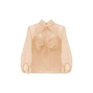 GEORGETTE Neutrals Soft Peach Bow Top - Orange