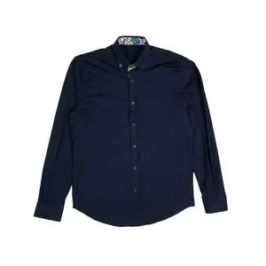 EIGHT X Solid Cotton Stretch Button Down Shirt W/ Abstract Trim