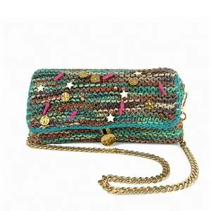 HILO DE MAR Hand-knitted Embellished Handbag With Chain Strap - Blue