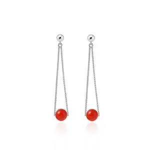 UNALOE Silver / Red Sterling Silver Coral Chain Drop Earrings – Contemporary Mediterranean Designer Jewelry - Silver/red