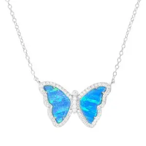 KAMARIA Green / Blue / Silver Opal Butterfly Necklace With Stripes Blue Green & Silver - Green/blue/silver