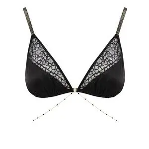 SAETA PARIS Silk & Lace Jewel Bra Leïla - Black
