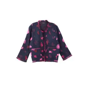 Saachi Abstract Bloom Short Jacket - Black/pink